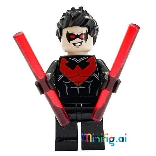 LEGO DC Nightwing Minifigure with 2 Red Batons from Set 76011 – Minifig.ai